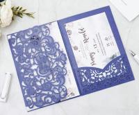 China Pink Art Paper Laser Cut Wedding Cards With Ribbon For Wedding Party for sale
