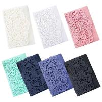China Pink Art Paper Laser Cut Wedding Cards With Ribbon For Wedding Party for sale