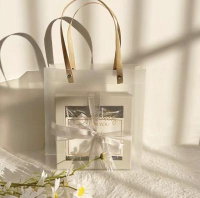 China White Art Paper Kraft Gift Box With Window Transparent Paper Ribbon Handle for sale