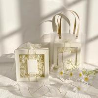 China White Art Paper Kraft Gift Box With Window Transparent Paper Ribbon Handle for sale