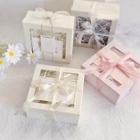 China White Art Paper Kraft Gift Box With Window Transparent Paper Ribbon Handle for sale