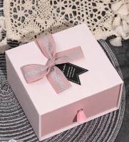 China Art Paper Pink Paperboard Gift Boxes With Ribbon Drawer Box Shape For Cosmetic Packaging for sale