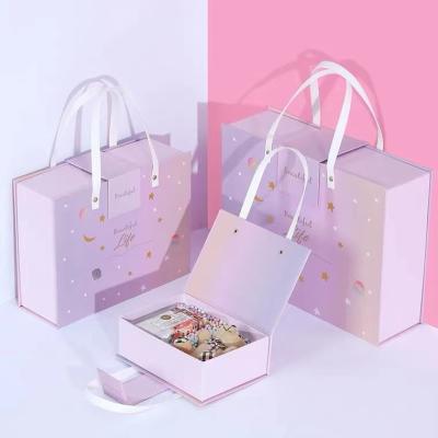 China Purple Art Paper Book Gift Cardboard Boxes With Rope Handle For Packaging for sale