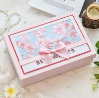 China 157gsm Art Paper Pink Gift Boxes With Ribbon CMYK Printing for sale