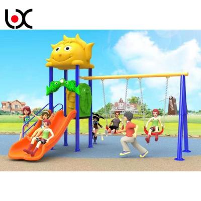 China Amusement park kids plastic outdoor playground equipment slide and swing for sale