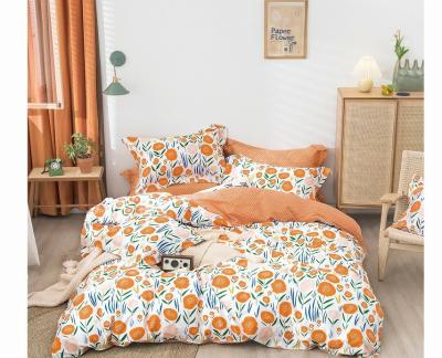 China 100% Cotton Printed Reversible Duvet Cover Set King Size Simple Flower All Season for sale