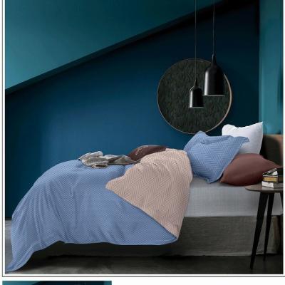 China Reversible 100% Organic Cotton 3pc Duvet Cover Set Single Blue Simple Sheet for sale