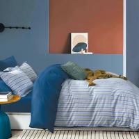China Organic Cotton Bedding Sets Stripe Light Blue 3pc 100 Cotton Duvet Set for sale