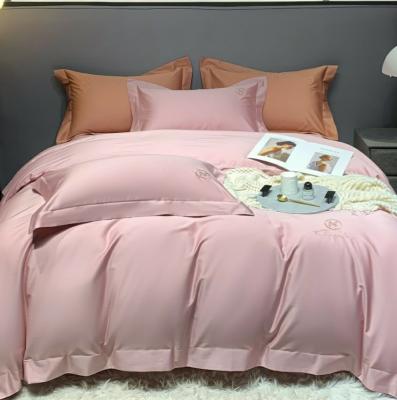 China 100 Organic Bamboo Sheet Set Plain Dye Pink Breathable Custom Size Bedding for sale