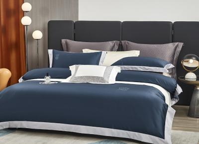 China Organic 100% Embroidered Bamboo Bedding Sets Luxury Blue for sale
