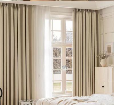 China Living Room Blackout Curtain Fabrics 200-400gsm Solid Plain Polyester Blackout Linen Curtains Modern for sale