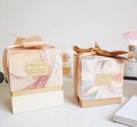 China Paperboard Pink Luxury Candle Packaging Boxes With Ribbon 8.5x8.5x9.5cm for sale