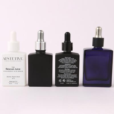 China 10ml 15ml 30ml 50ml Square shape Black White Color Perfume glass bottles with  Metal Silver Dropper and logo label print for sale