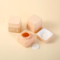 China Glass Base Luxury Skincare Packaging Empty Trapezium Container 30g50g Pink Matt Square Mini Cosmetic Cream Jar with Cap for sale