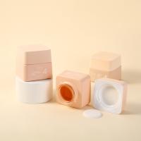 China Glass Base Luxury Skincare Packaging Empty Trapezium Container 30g50g Pink Matt Square Mini Cosmetic Cream Jar with Cap for sale
