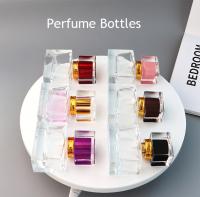 China 30ml 50ml Travel Rectangle Empty Perfume Glass Bottle with Aluminum Sprayer and Acrylic Cap SKIN CARE Crystal Spray Bottle for sale