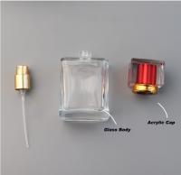 China 30ml 50ml Travel Rectangle Empty Perfume Glass Bottle with Aluminum Sprayer and Acrylic Cap SKIN CARE Crystal Spray Bottle for sale