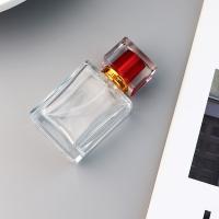 China 30ml 50ml Travel Rectangle Empty Perfume Glass Bottle with Aluminum Sprayer and Acrylic Cap SKIN CARE Crystal Spray Bottle for sale