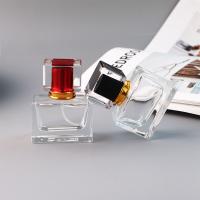 China 30ml 50ml Travel Rectangle Empty Perfume Glass Bottle with Aluminum Sprayer and Acrylic Cap SKIN CARE Crystal Spray Bottle for sale