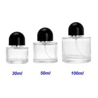 China 30ml 50ml 100ml Round Glass Perfume Bottles with Stock Fragrance Pump Spray and Empty Oil Packaging for sale