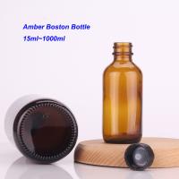China Childproof Tamper Cap Amber Glass Boston Bottle for Stock Empty Cosmetic Containers Customized Colors and Free Sample for sale