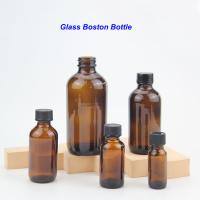 China Childproof Tamper Cap Amber Glass Boston Bottle for Stock Empty Cosmetic Containers Customized Colors and Free Sample for sale