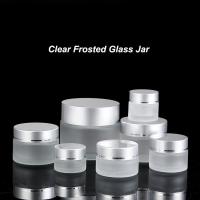 China 15g 30g 50g 100g Frosted Clear Glass Cream Jar with Gold Silver Screw Lid Customized Logo and Frosted Glass Base Material for sale