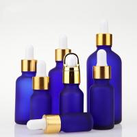 China Frosted Blue Glass Cosmetic Face Serum Bottles Custom Empty Luxury Hair Essential Oil Dropper Bottle with Box Sample Free for sale