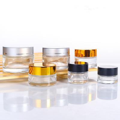 China 5g 10g 15g 30g 50g 100g Food Grade Round Glass Jar with Gold or Silver Lids from Screen Printing for sale