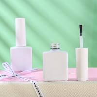China Custom Made Square Shape White Matte 15ml UV Gel Containers Empty Nail Polish Glue Bottle with Cap and Brush Glass Base for sale