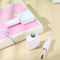China Custom Made Square Shape White Matte 15ml UV Gel Containers Empty Nail Polish Glue Bottle with Cap and Brush Glass Base for sale