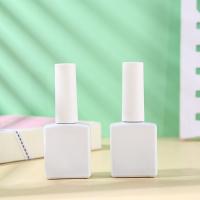 China Custom Made Square Shape White Matte 15ml UV Gel Containers Empty Nail Polish Glue Bottle with Cap and Brush Glass Base for sale
