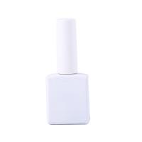 China Custom Made Square Shape White Matte 15ml UV Gel Containers Empty Nail Polish Glue Bottle with Cap and Brush Glass Base for sale