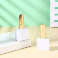 China OEM Custom Logo Design Unique Square White Color Uv Gel Containers Glass Empty Nail Polish Bottles with Brush Chrome Golden Cap for sale