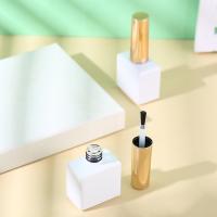 China OEM Custom Logo Design Unique Square White Color Uv Gel Containers Glass Empty Nail Polish Bottles with Brush Chrome Golden Cap for sale
