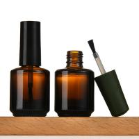 China 2025 Empty 8ml 15ml Brown Glass Round Nail Polish Bottles With Cap and Fan Brush for Nail Art Hot Stamping Graphic Design for sale