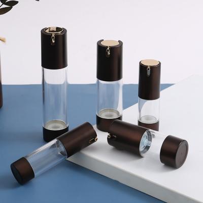 China 15ml 30ml 50ml Plastic Black Lotion Luxury Serum Matte Silver Pump Round Airless Pump Bottle for Essential Oil AS Plastic Type for sale