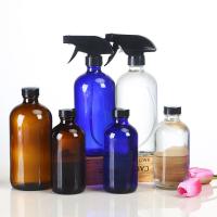 China Cobalt Blue Glass Trigger Spray Bottle 250ml 500ml 1000ml Glass Boston Lotion Bottle with Pump and Logo/Graphic Design for sale