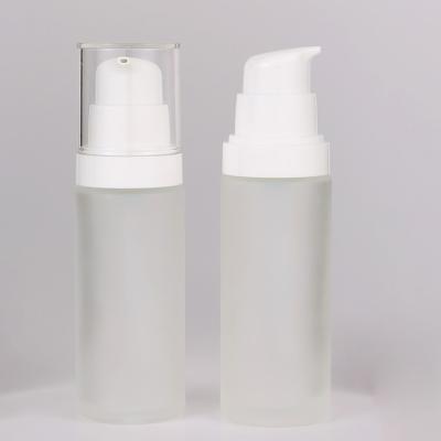 China Customized Colors 15ml 30ml 50ml Clear Frosted Empty Mini Perfume Glass Serum Pump Bottle for Skincare Packaging for sale