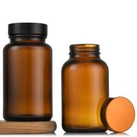 China 8oz 16oz 250ml 300ml 400ml 500ml Amber Brown Pharmaceutical Boston Round Glass Capsule Bottle with Black Cap and Induction Liner for sale