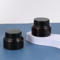 China Sloping Shoulders 15g 20g 30g 50g 100g Amber Black Matte Glass Cream Jar with Glossy Black Cap Samples Process 2-3 days for sale