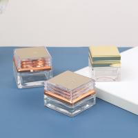 China 15g 30g 50g Clear Square Glass Cosmetic Jar with Rose Golden Lids Customized Colors and Senior PAK Luxury for sale