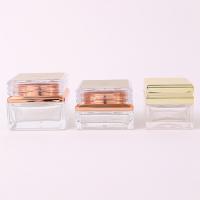 China 15g 30g 50g Clear Square Glass Cosmetic Jar with Rose Golden Lids Customized Colors and Senior PAK Luxury for sale