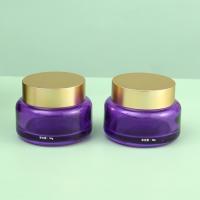 China Luxury Empty Glass Face Cream Jar 30g Refillable Body Butter Jars 1oz Cosmetic Round Purple Glass Jars with Golden Matte Lids for sale
