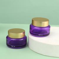 China Luxury Empty Glass Face Cream Jar 30g Refillable Body Butter Jars 1oz Cosmetic Round Purple Glass Jars with Golden Matte Lids for sale