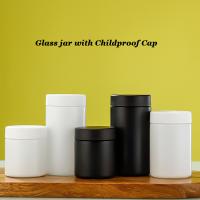 China Logo/Graphic Design Borosilicate Glass Round Storage Jars with Childproof Cap in Black Matte and White Matte for sale