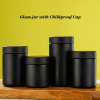 China Logo/Graphic Design Borosilicate Glass Round Storage Jars with Childproof Cap in Black Matte and White Matte for sale