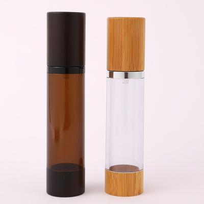 China Collar Material AS Senior PAK Custom 15ml 30ml 50ml 80ml 100ml 120ml Serum Round Cylinder Cosmetic Wooden Bamboo Cream Airless Pump Bottle for sale