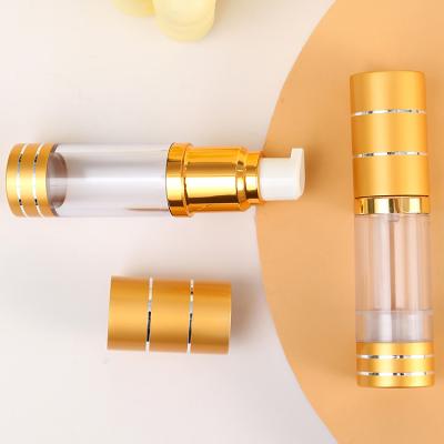 China Frosted Golden Airless Spray Pump Bottle 15ml 30ml 50ml Plastic Purple Airless Serum Bottle With PP Pump for Skincare Packaging for sale