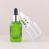 China 15ml 30ml 50ml Unique Green Square Glass Bottle Cosmetic Oil Glass Dropper Bottles Sealing Type Dropper Industrial Cosmetic for sale